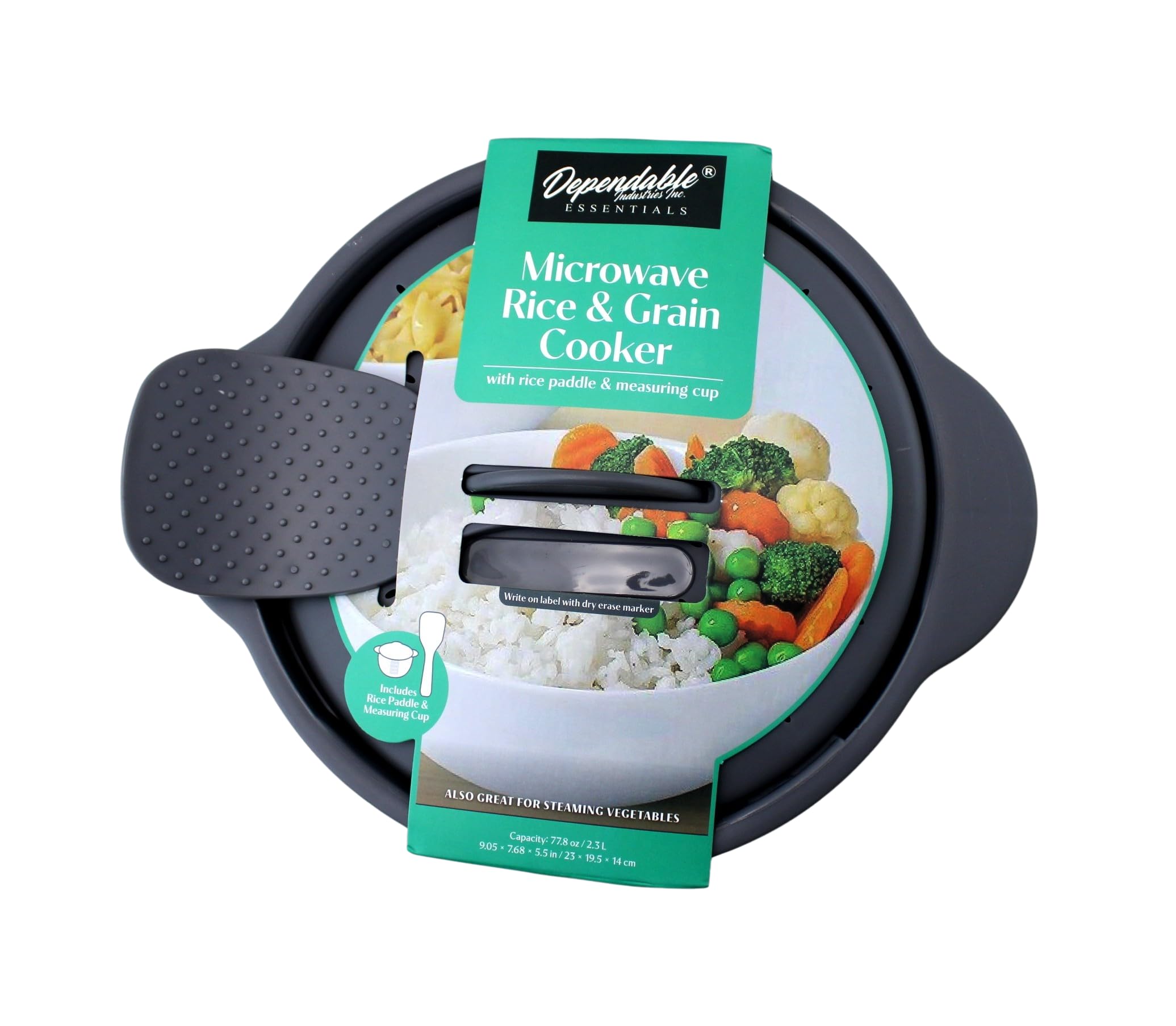 Dependable Industries Inc. Essentials Multi Use Microwave Rice and Grain Cooker Vegetable Steamer with Mixing Serving Paddle and Measuring Cup BPA Free 2.7L