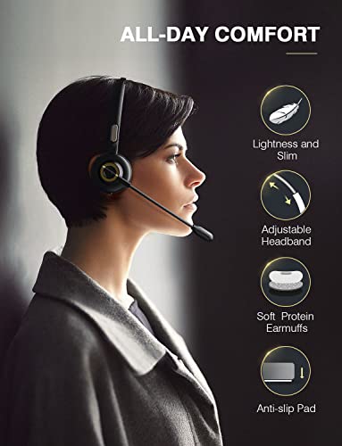 Bluetooth Headset with Microphone, NIXIUKOL Trucker Bluetooth Headset Noise Cancelling Microphone with Charging Base, Hands-Free Wireless Cell Phone Headset for Home Office Call Center Skype PC Laptop