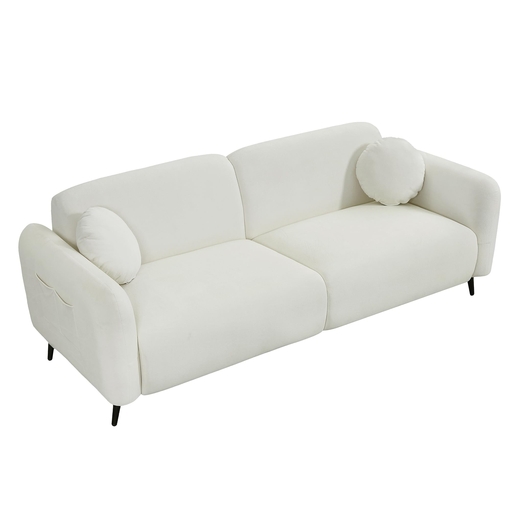 Ball & Cast 74" Velvet Upholstered Sectional Sofa,Convertible 3 Seater L Shaped Couch with Ottoman,Wood Chaise for,Dorm,Apartment,Studio,Office,Beige
