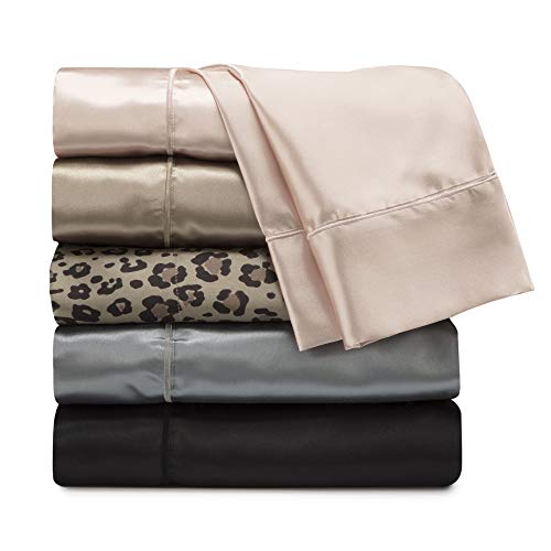 Martex Elegance Seduction 1S51606 Satin Silky Deep Pocket Easy Care Machine Washable 1 Fitted Sheet 1 Flat Sheet and 2 Pillowcases Full Size 4 Piece Leopard Animal Print Sheet Set, Full, Brown