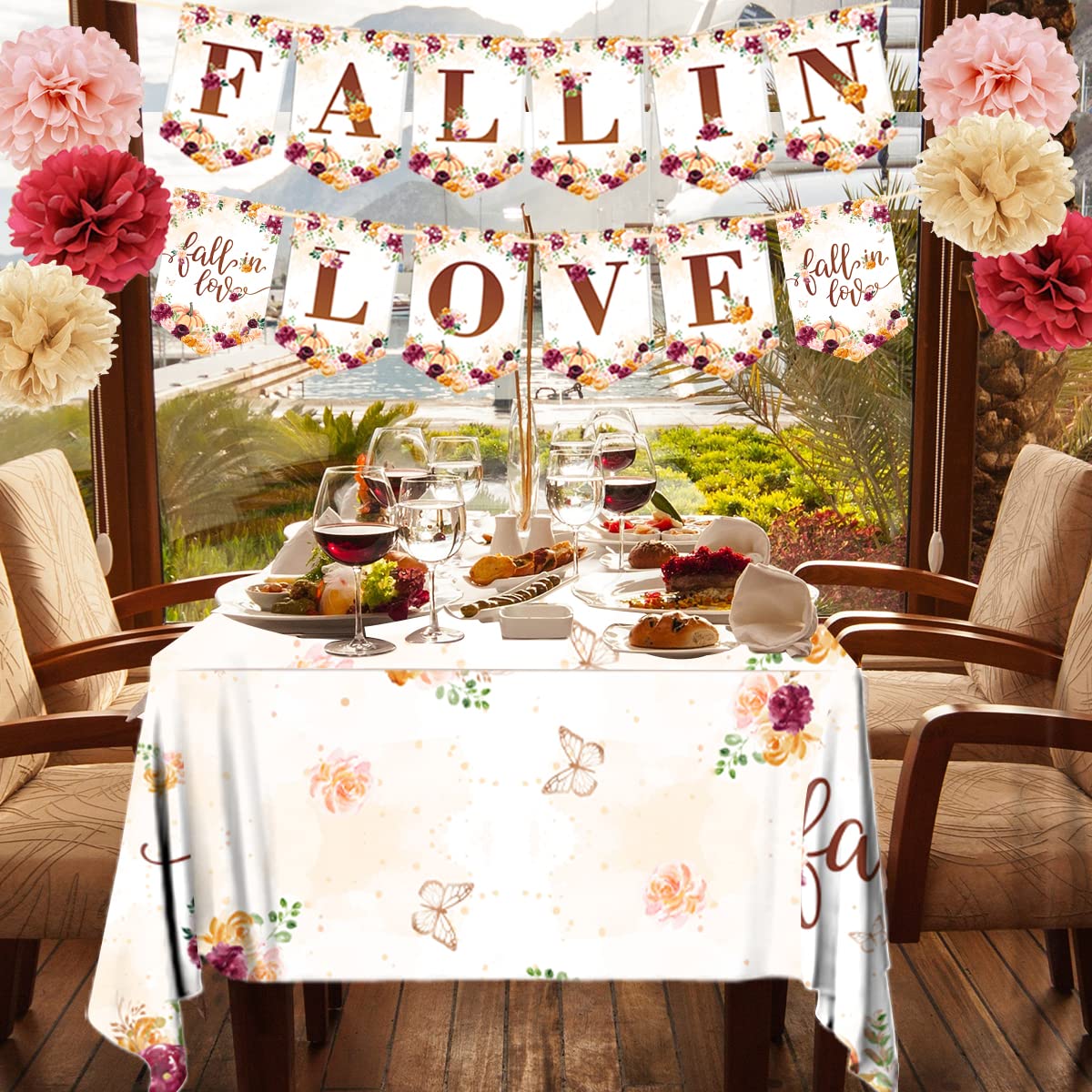 Fall in Love Party Decorations Fall Floral Pumpkin Decoration Set Includes Fall Tablecloths, Fall in Love Dinner Plate Boho Balloons Perfect for Bridal Shower Anniversary Engagement Party Decorations