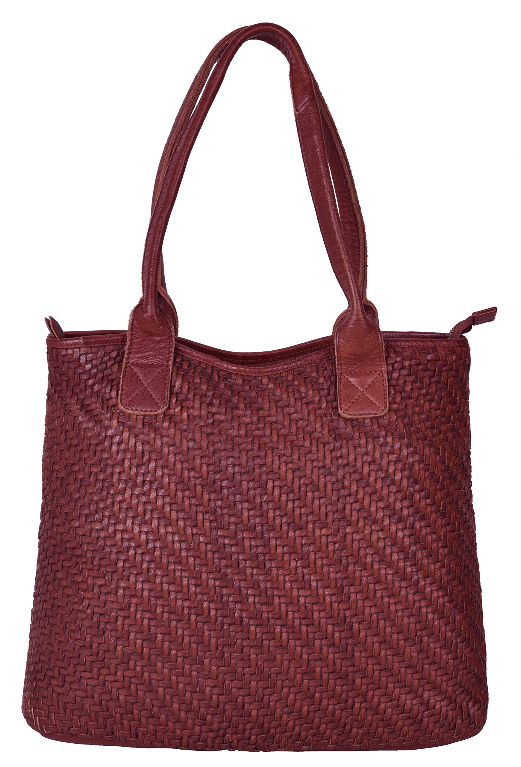 ANTONIO VALERIA Alice Red Braided Washed Leather HandBag for Women