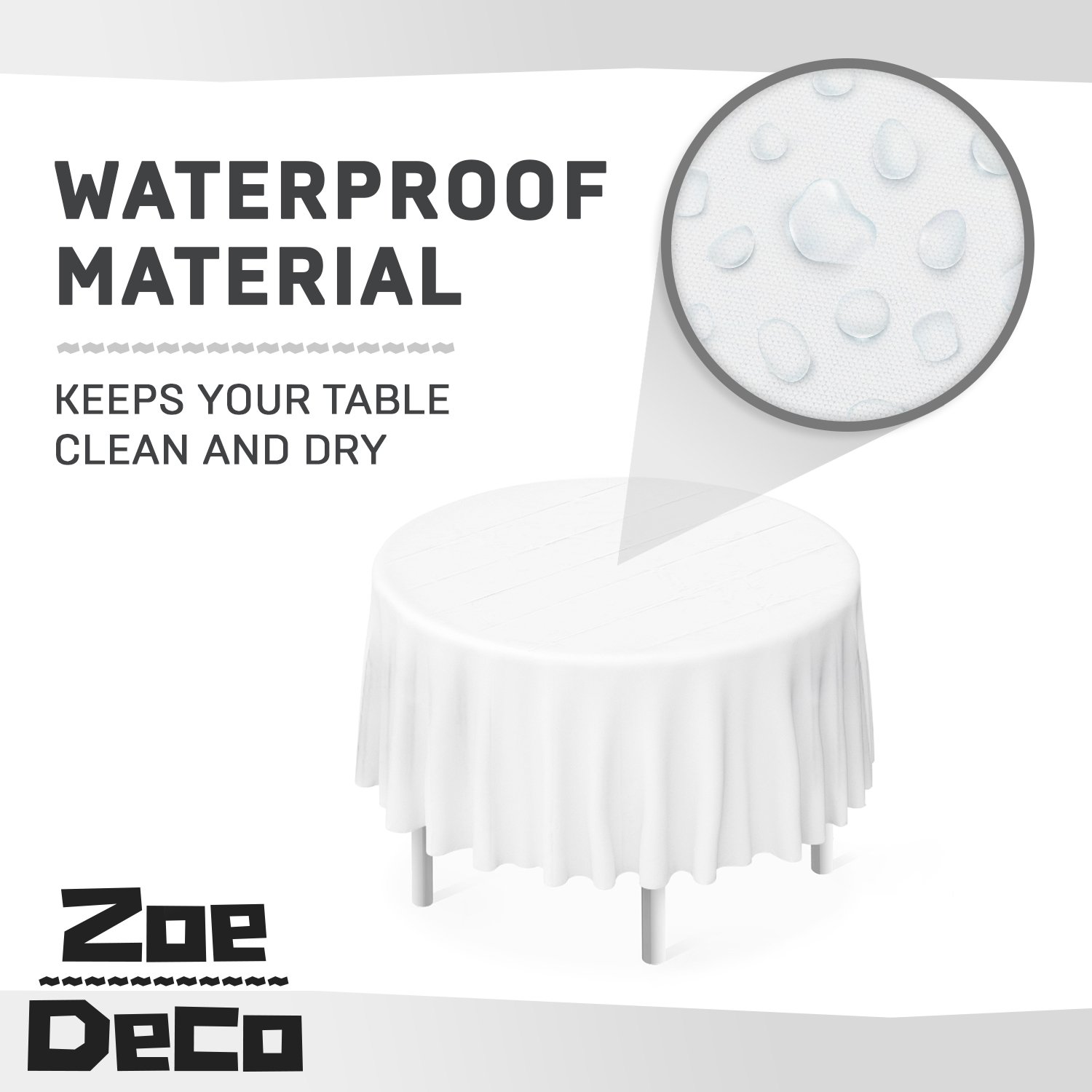 Zoe Deco Plastic Tablecloth (12 Pack, 84" Diameter, Round White Table Cloth), Disposable Table Covers for Parties, Graduations & Picnics, Table Protectors