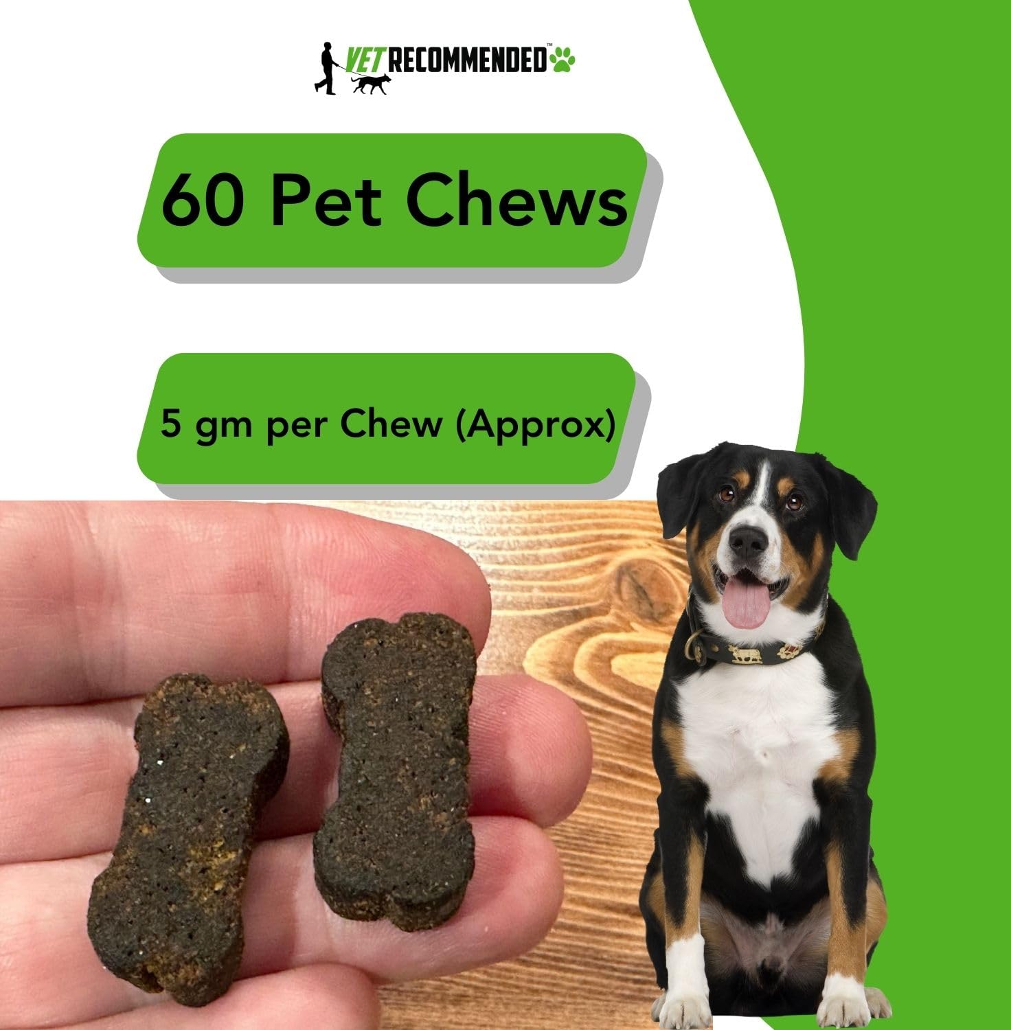 Vet Recommended™ Hip and Joint Supplement Chew for Small & Medium Dogs - Glucosamine, MSM & Chondroitin Chews | 60 Count
