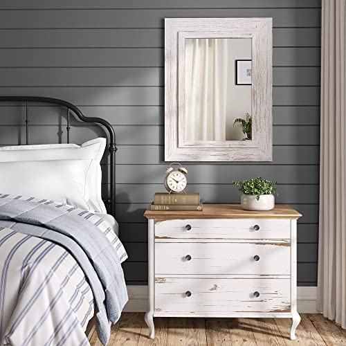 Barnyard Designs 24x32 Whitewashed Wood Farmhouse Wooden Large Rustic Wall Mirror, Bedroom Mirrors for Wall Decor, Decorative Wood, Living Room or Bathroom Vanity, White