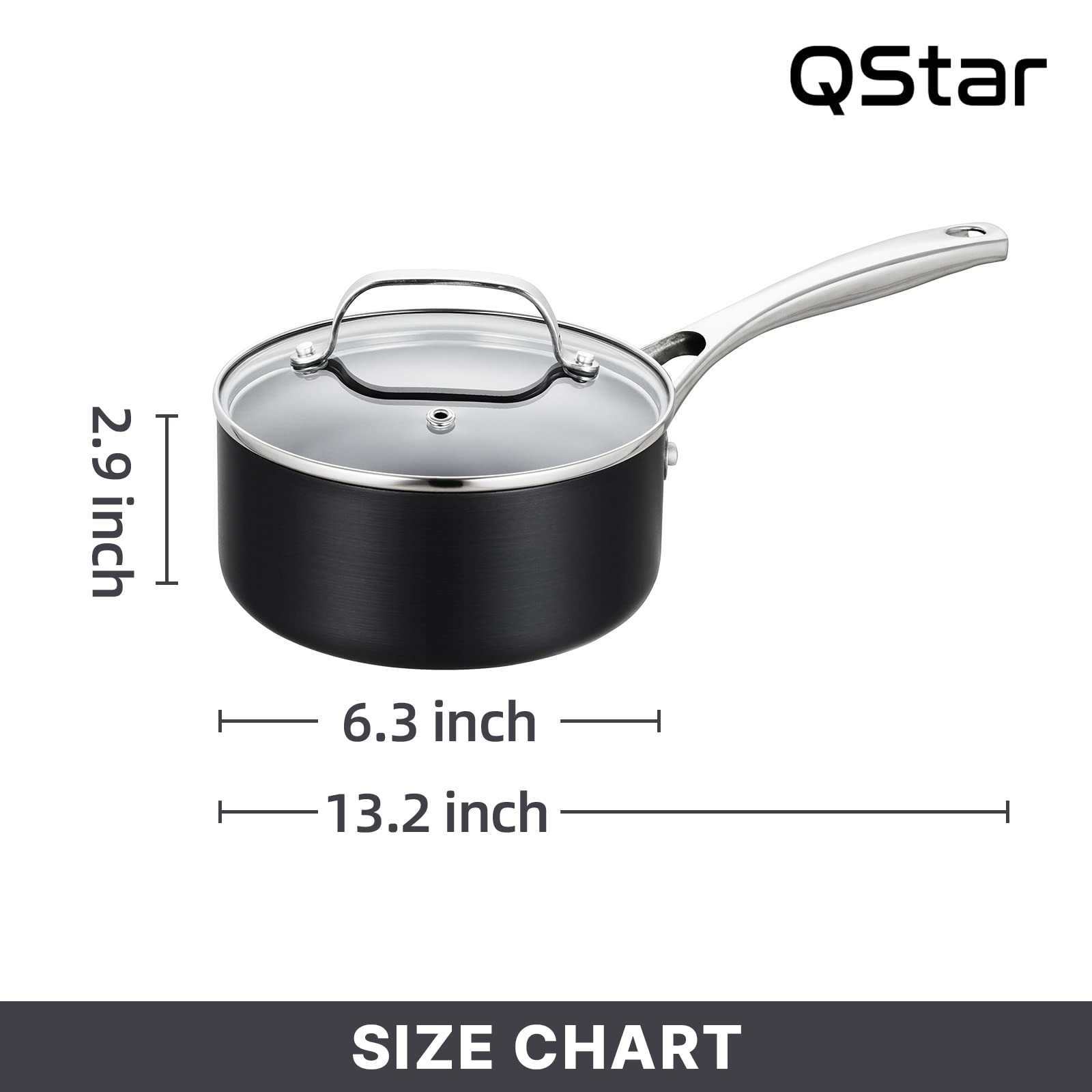 QStar 1.5 qt Hard-Anodized Aluminum Nonstick Sauce Pan in Black with Lid and Stainless Steel Handle