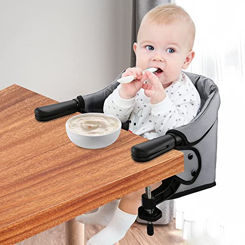Hook On Chair, Safe and High Load Design, Fold-Flat Storage and Tight Fixing Clip on Table High Chair, Removable Seat Cushion, Attach to Fast Table Chair (Black)