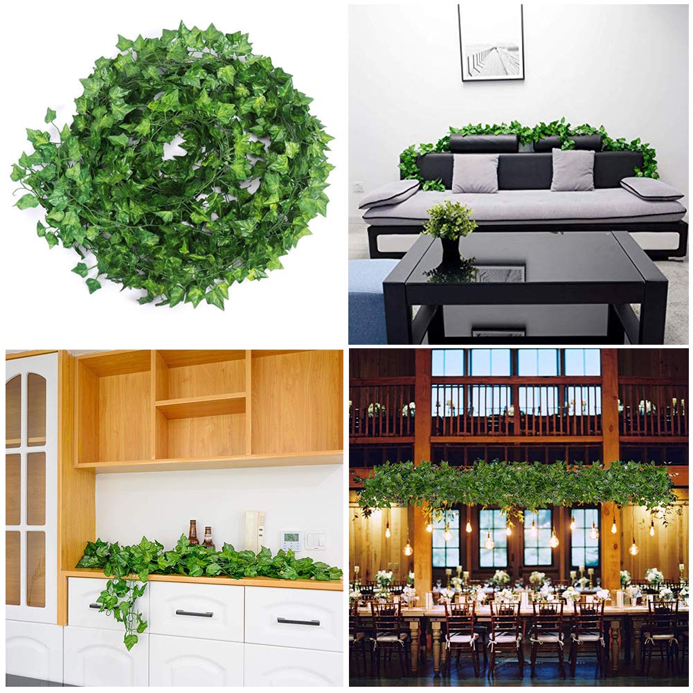 Adeeing 12 Strands Fake Ivy Vines,6.9ft Artificial Hanging Leaf Plants, Faux Greenery Garlands Leaves for Bedroom Patio Home Decorations Kitchen Garden Office Wedding Wall Decor