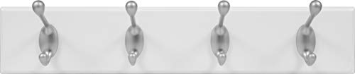 HIGH & MIGHTY 515703 Coat Rack 4 Hook Rail, Easy Tool-Free Dry Wall Installation, Holds up to 30lbs, 18", White & Silver