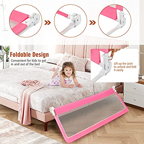 HONEY JOY Bed Rail for Toddlers, 71-in Extra Long, Portable Safety Bed Guardrail w/Double Safety Child Lock, Foldable Baby Bed Rail Guard, Fit King & Queen Full Twin Size Bed Mattress(Pink, Pack 2)