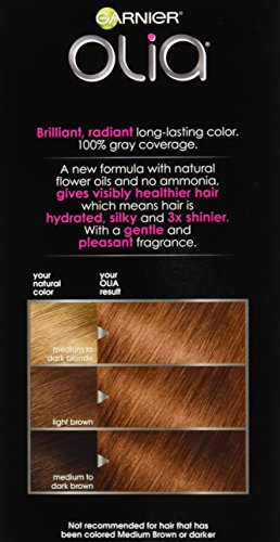 Garnier Olia Ammonia Free Permanent Hair Color, 100% Gray Coverage (Packaging May Vary), 6.43 Light Natural Auburn, Red Hair Dye, Pack of 1