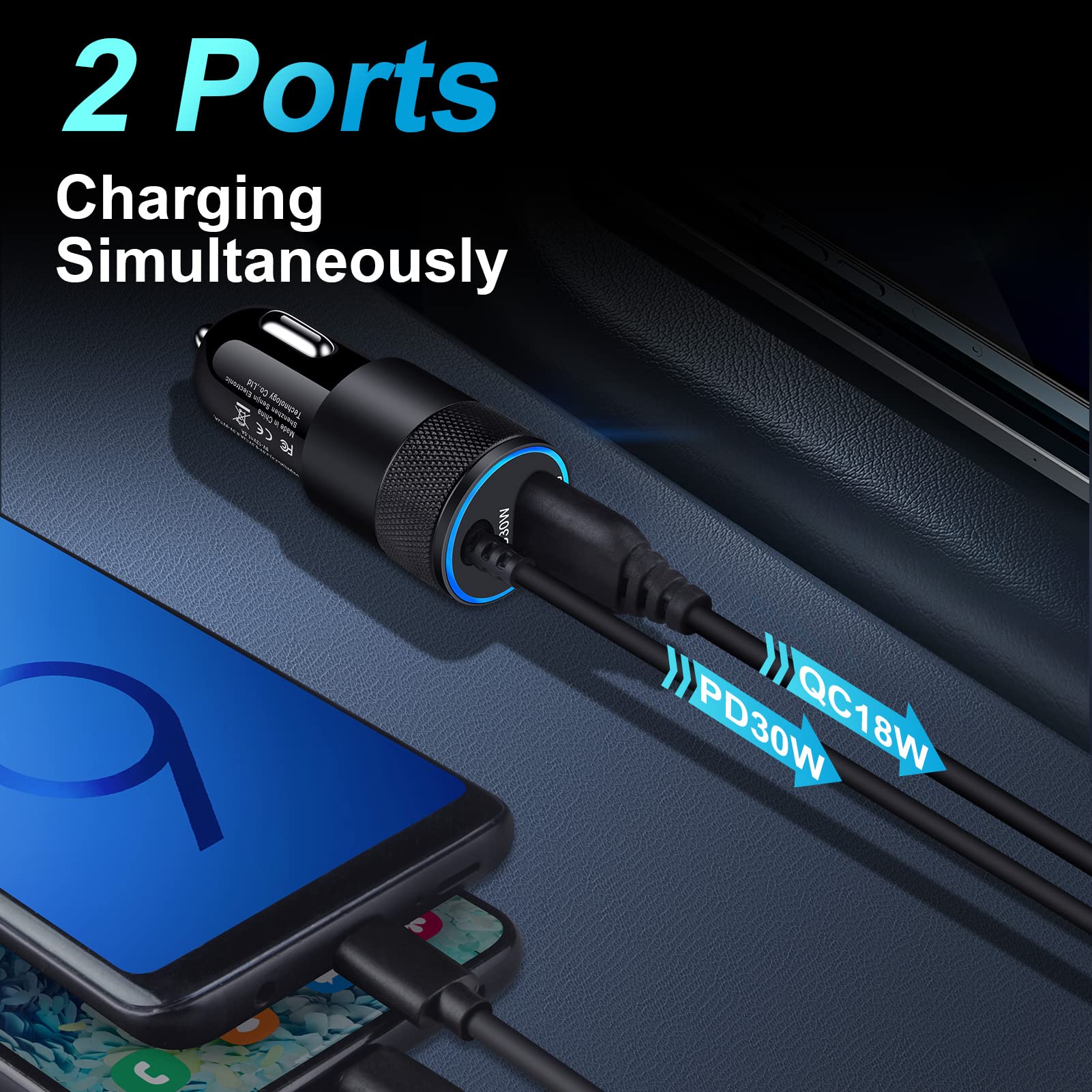 Android USB C Fast Car Charger for Samsung Galaxy A54/A14 5G/S23/A23/A13/S22/S21 FE,Pixel 7a,48W 2-Port Fast Car Charger Adapter PD3.0&QC3.0 Fast Charging with 3ft 30W Super Fast Charging Type C Cable