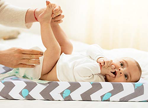 COSMOPLUS Stretch Fitted Changing Pad Cover 2 Pack Stretchy Changing Table Pad Covers for Boys Girls, Whale/Cloud