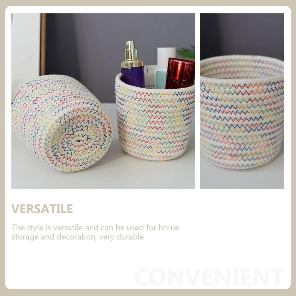 Alipis desktop storage basket toy storage bins with lids woven rope storage baskets Small Desktop Storage baskets with lids woven key baskets white Woven Basket child cotton rope Rattan