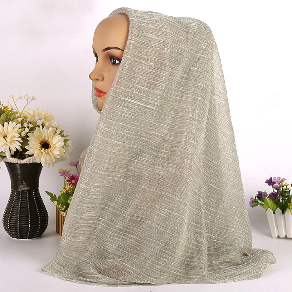 Adela Women Lightweight Scarf Muslim Turban Hijab Cap Long Scarf Wrap Shawl, 4, One Size