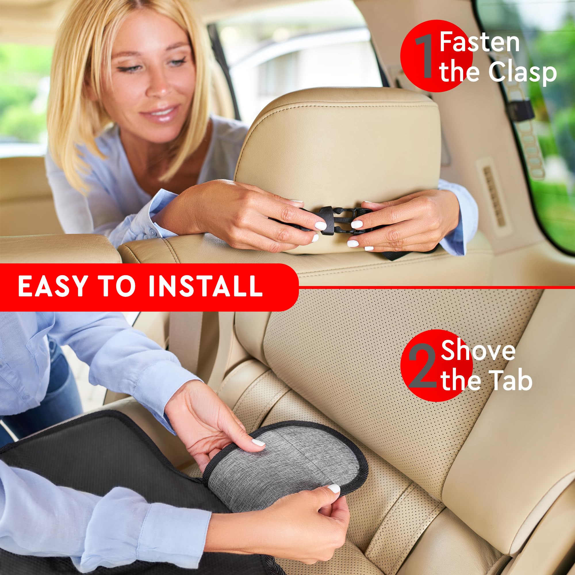 Helteko Car Seat Protector, Large Seat Cover for Child Carseat, Extra Waterproof & Stain Resistant, Thickest Padding Baby Mats Under Car Seats for Leather Seats, 2 Mesh Storage Pockets, 1Pack (Gray)