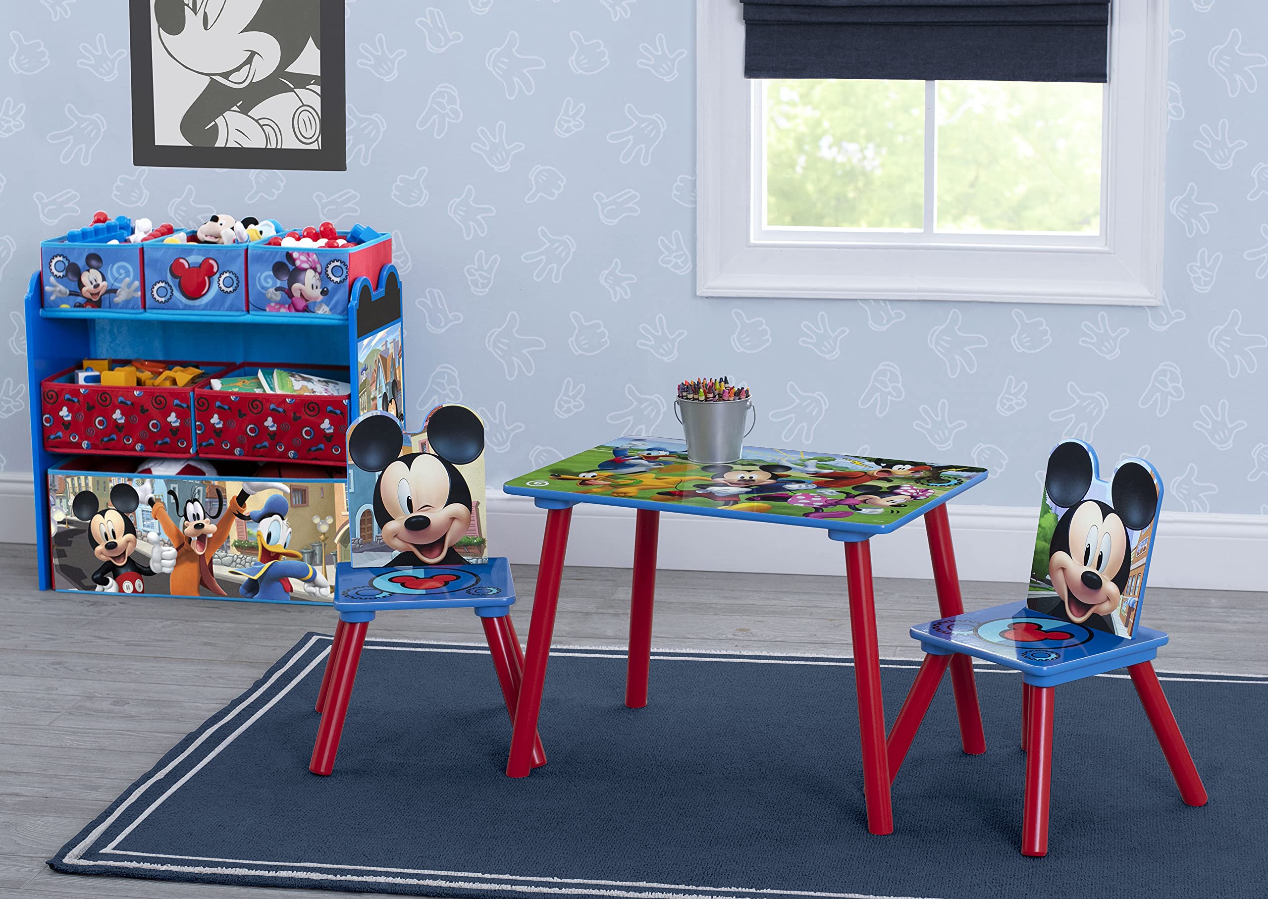 Mickey Mouse 4-Piece Playroom Solution β Set Includes Table and 2 Chairs and 6-Bin Toy Organizer
