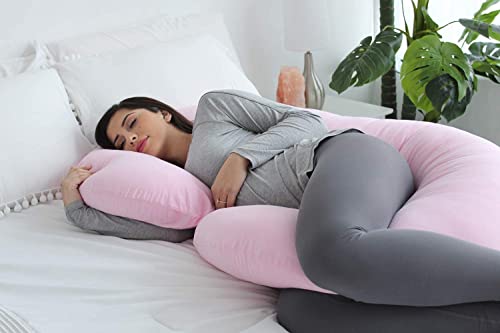 Pharmedoc Pregnancy Pillows, C-Shape Full Body Pillow – Jersey Cover Light Pink – Pregnancy Pillows for Sleeping – Body Pillows for Adults, Maternity Pillow and Pregnancy Must Haves, New Mom Gifts