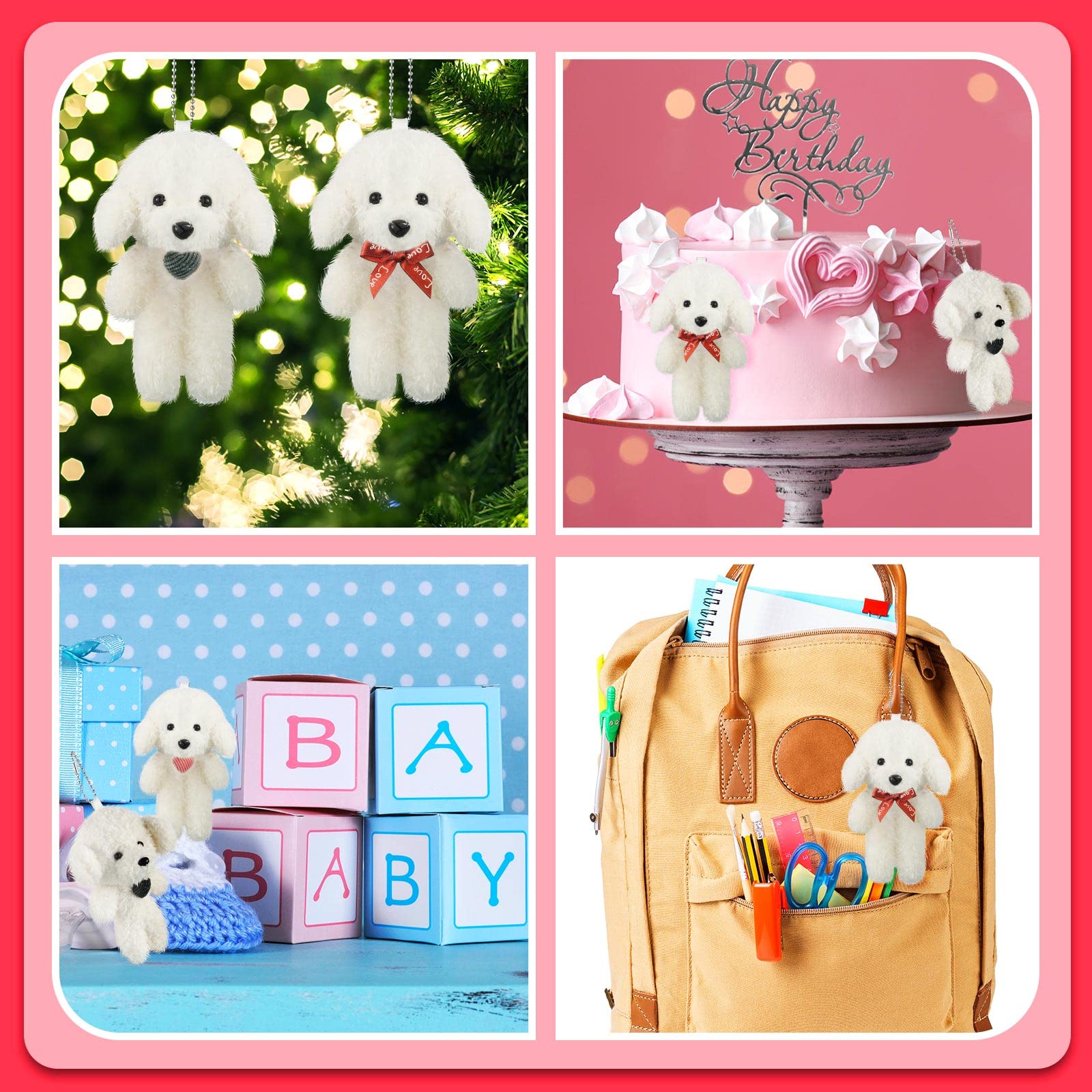 Civaner 24 Pcs Valentine's Day Mini Plush Stuffed Animal Toys Tiny Pendant dog Bear Doll for DIY Keychain Birthday Wedding Xmas Decorations Party Favor Backpack Handbag Accessory (Dog with Heart)