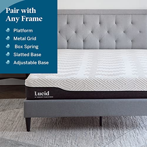 Lucid 10 Inch Hybrid Mattress β Bamboo Charcoal and Aloe Vera Infused- Memory Foam Mattress- Moisture Wicking β Odor Reducing