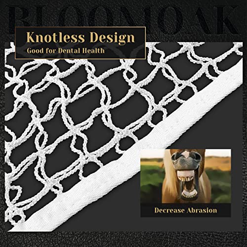 Bloomoak Knotless Slow Feed Hay Net with 2 Carabiner Clips for Horses/Soft Flat Hanging Hay Bag with Large Capacity for Full Day Feeding (1.2" Hole) (Large 63 * 40, White 1 PC)