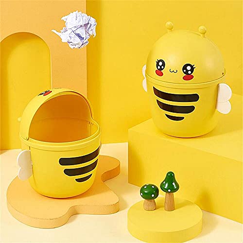 ESD HSDMYSH Countertop Trash Can Cute Bee Desktop Trash Can TabletopTrash Can Mini Garbage cans for Bedroom Living Room Bathroom Small Wastebasket with Lid(Yellow)