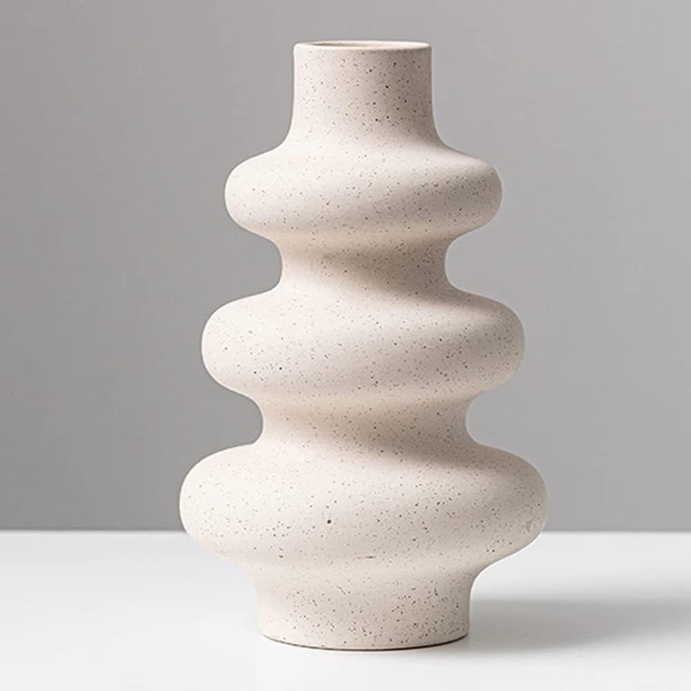 Camisin Ceramic Vase Beige Plant Pot Home Decor Flower Arrangement Garden Living Room Office Desktop Decoration Crafts