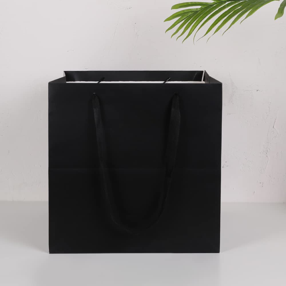 Yerpkefey 11.8" Large Gift Bag,Square Reusable Gift Bags Large for Birthday Wedding Christmas Presents Doll (Black)