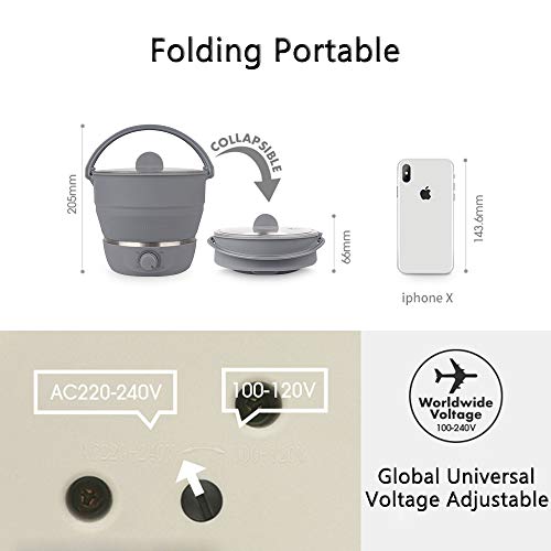 Drizzle Foldable Electrical Cooker Travel Pot - Dual Voltage 100V-240V Hot Pot Cooking - Food Grade Silicone Cookerware Boiling Water Steamer - Camping Office Hotel Noodle Porridge Soup