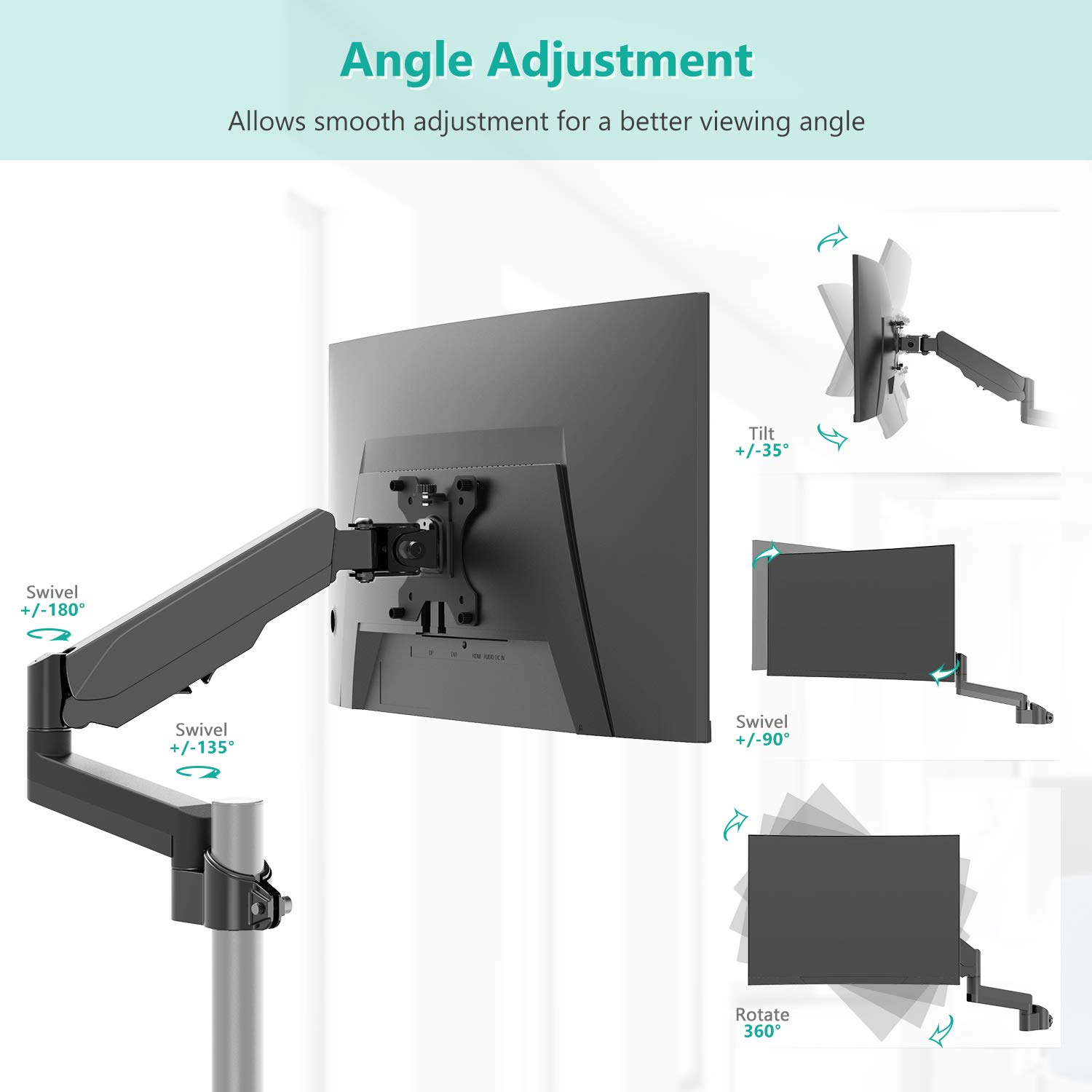 WALI Premium Single Fully Adjustable Gas Spring Arm for WALI Monitor Mounting System (GSAM001), Black