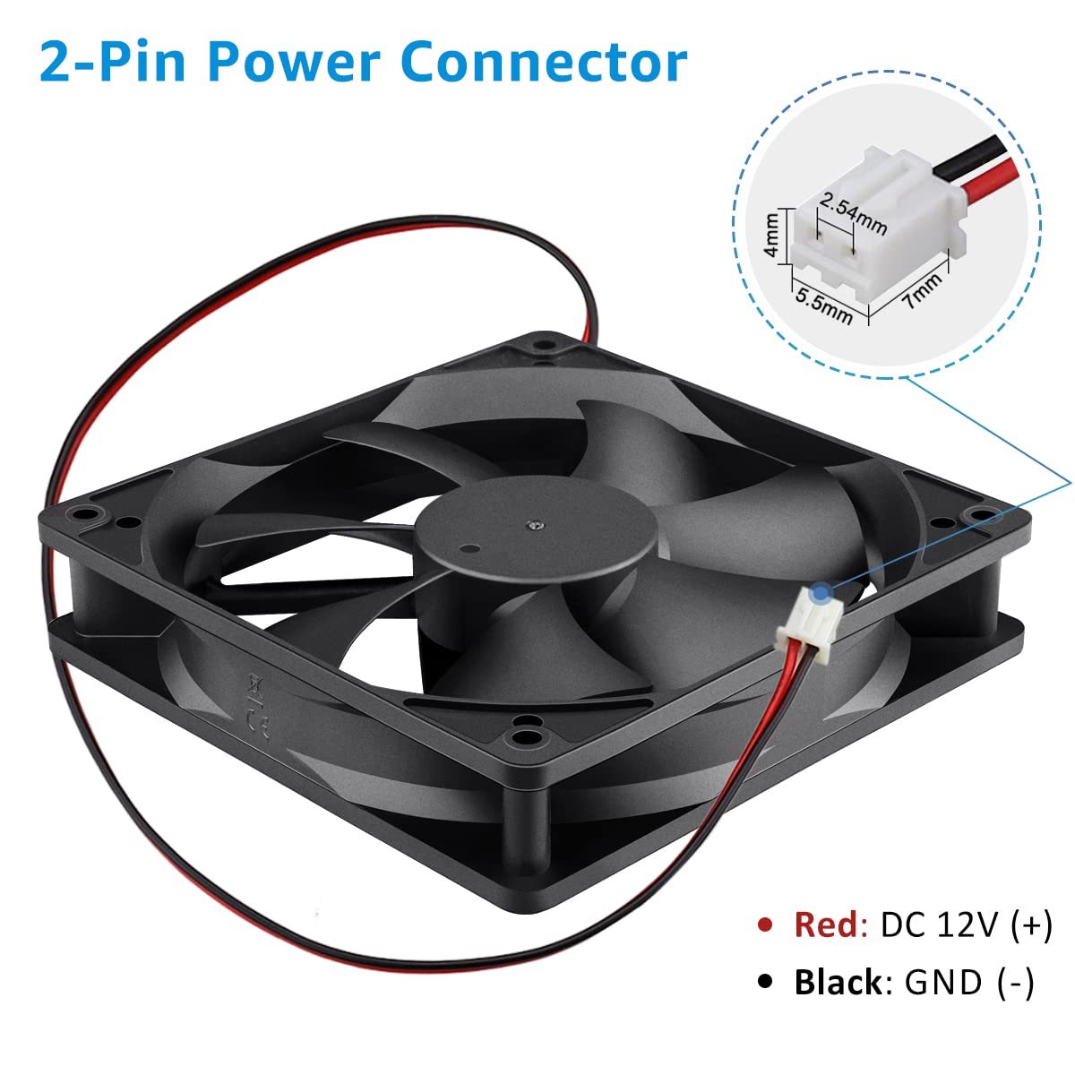 GDSTIME Dual Ball Bearings 120mm x 120mm x 25mm 5 inch 12v Brushless DC Cooling Exhaust Fan, For Desktop