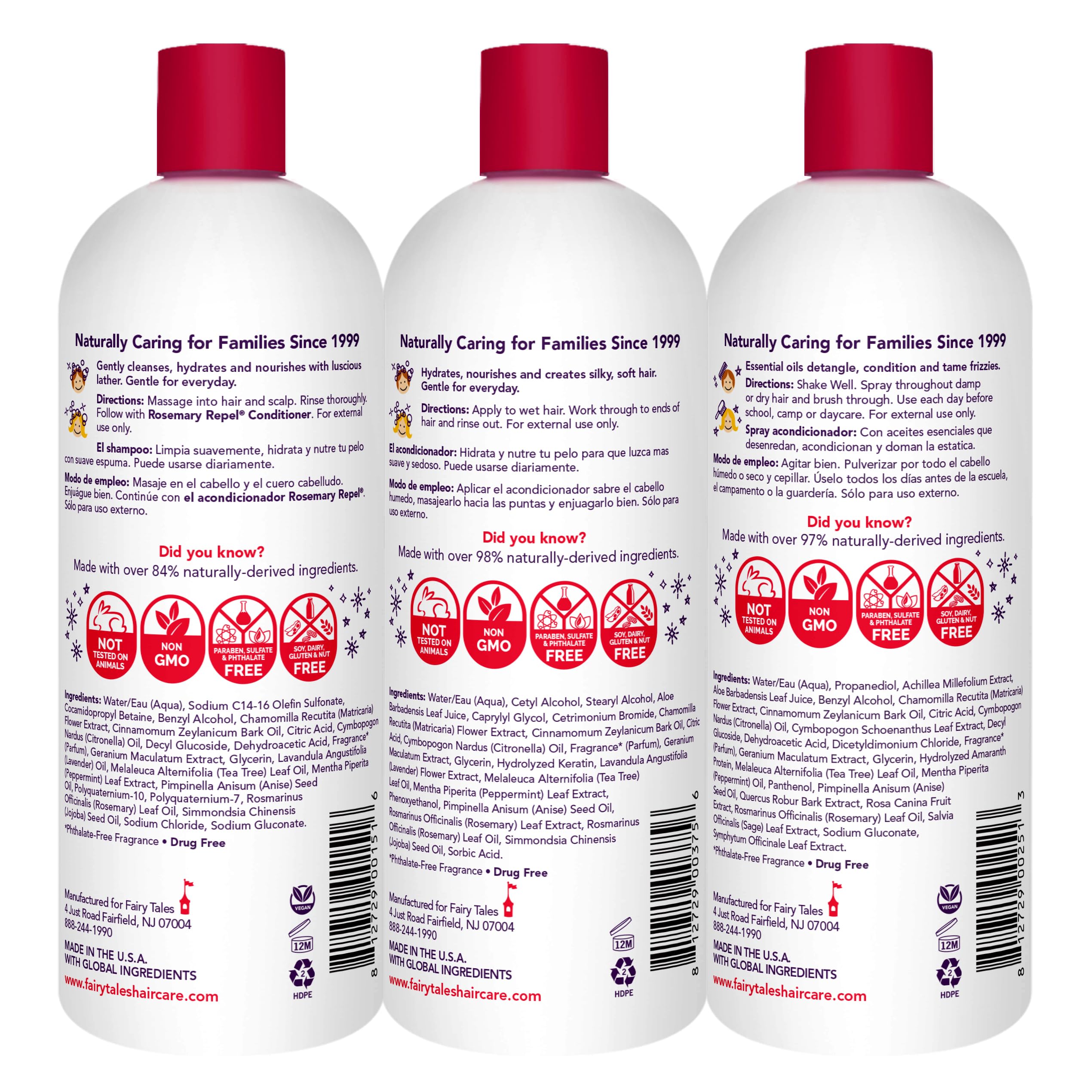 Fairy Tales Rosemary Repel Daily Kids Shampoo, Conditioner & Conditioning Spray Refill Trio– Kids Like the Smell, Lice Do Not