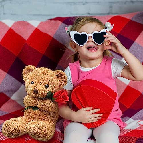 Civaner Valentine Plush Stuffed Animal Bear Gift with Rose Valentine Funny Cute Stuffed Animal Plush Gift for Girlfriend Valentine's Day, 11.8 Inches(Beige)