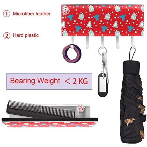 Coat Rack Rail Wall Mounted, 7 Inches, 4.4lb(Max), Leather Hanger Hooks for Hat Towel Coat Key Purse Red Gift Xmas Tree