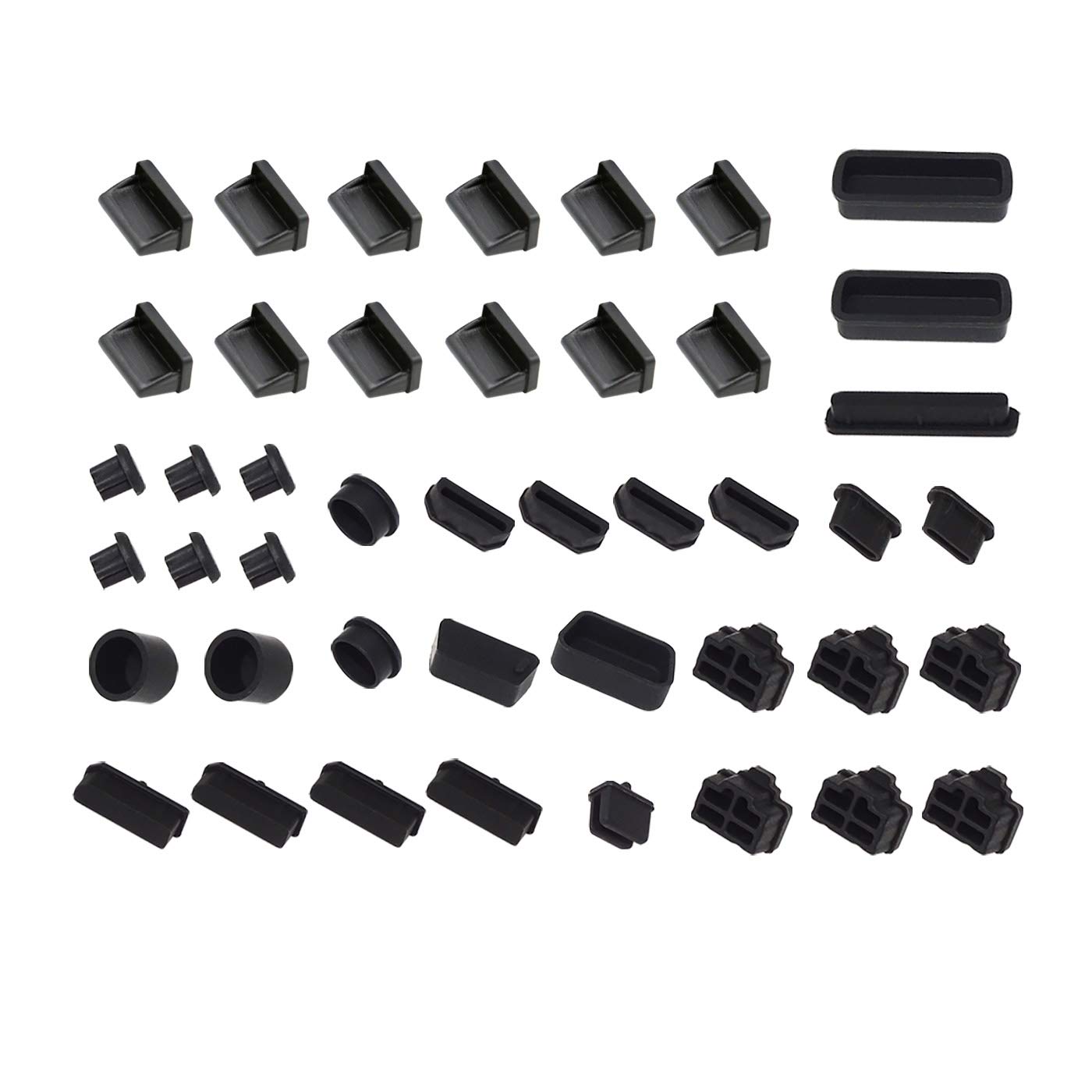 Anti Dust Plug,HFEIX Silicone Cap Computer Port Cover PC Interface Stopper Socket Protecor Kit Black (Black 44)