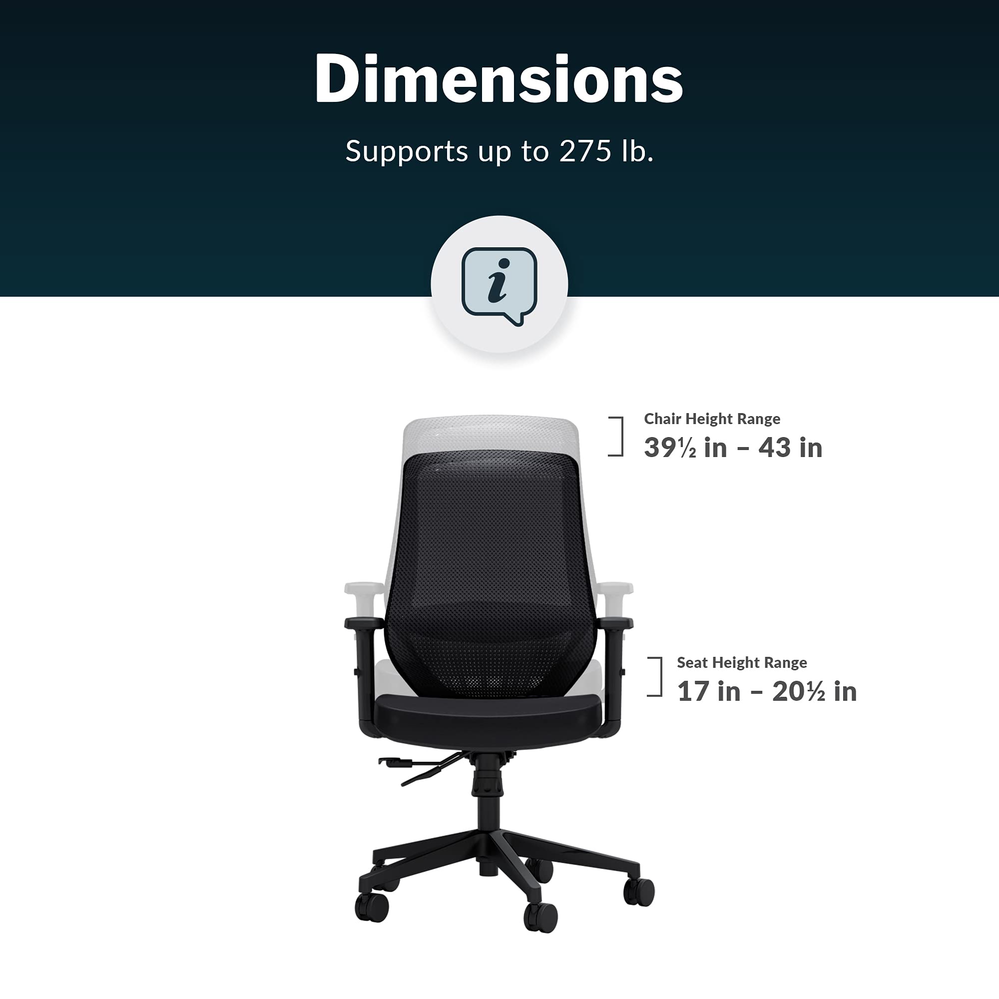 Vari Essential Task Chair - Varidesk Ergonomic Home Office Chair with Comfortable Mesh, Lumbar & Back Support, Adjustable Height - Ideal for Computer Desk - Easy Assembly - Black