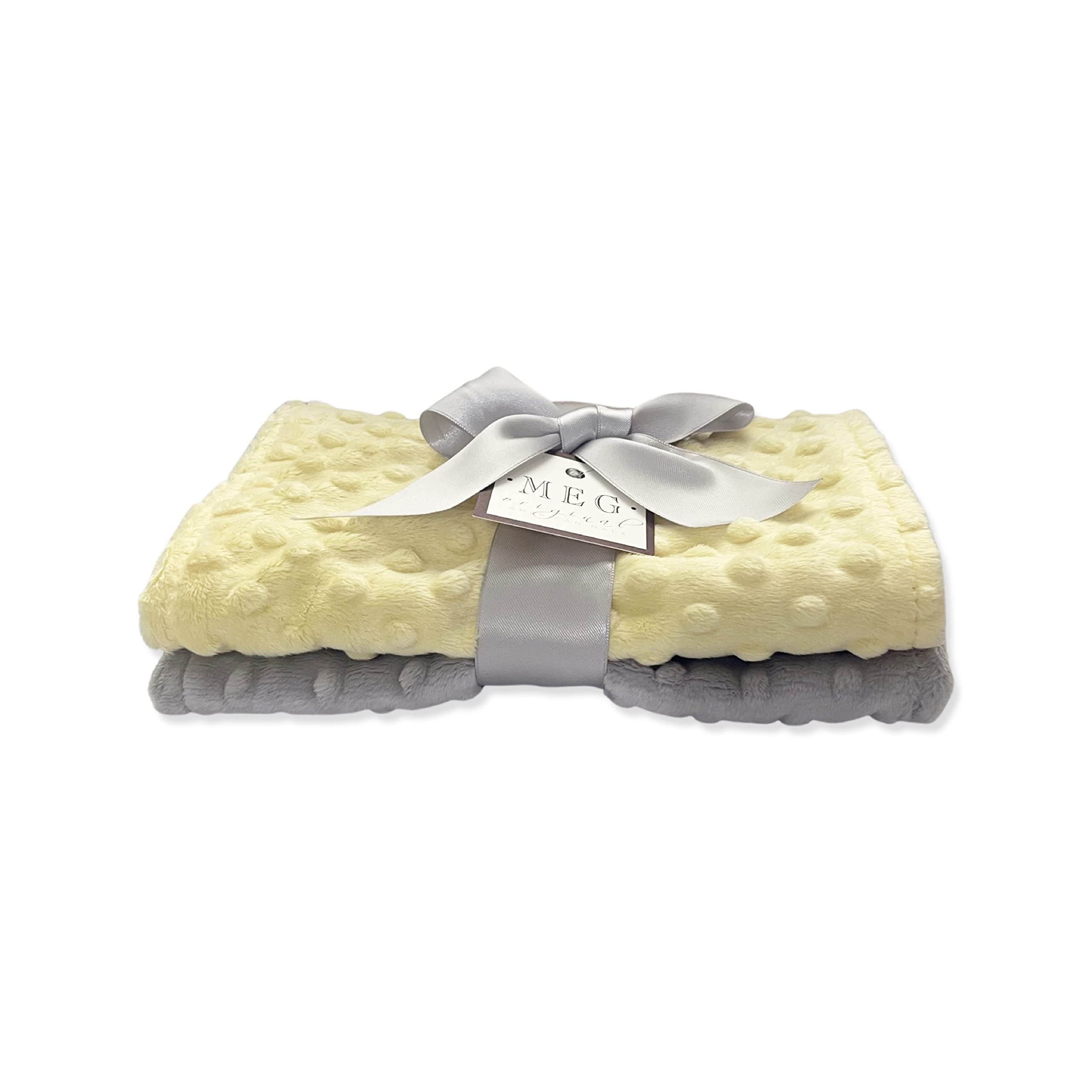 MEG ORIGINAL Baby Gray Minky Dot Burp Cloths, Set of Two (Gray & Yellow)