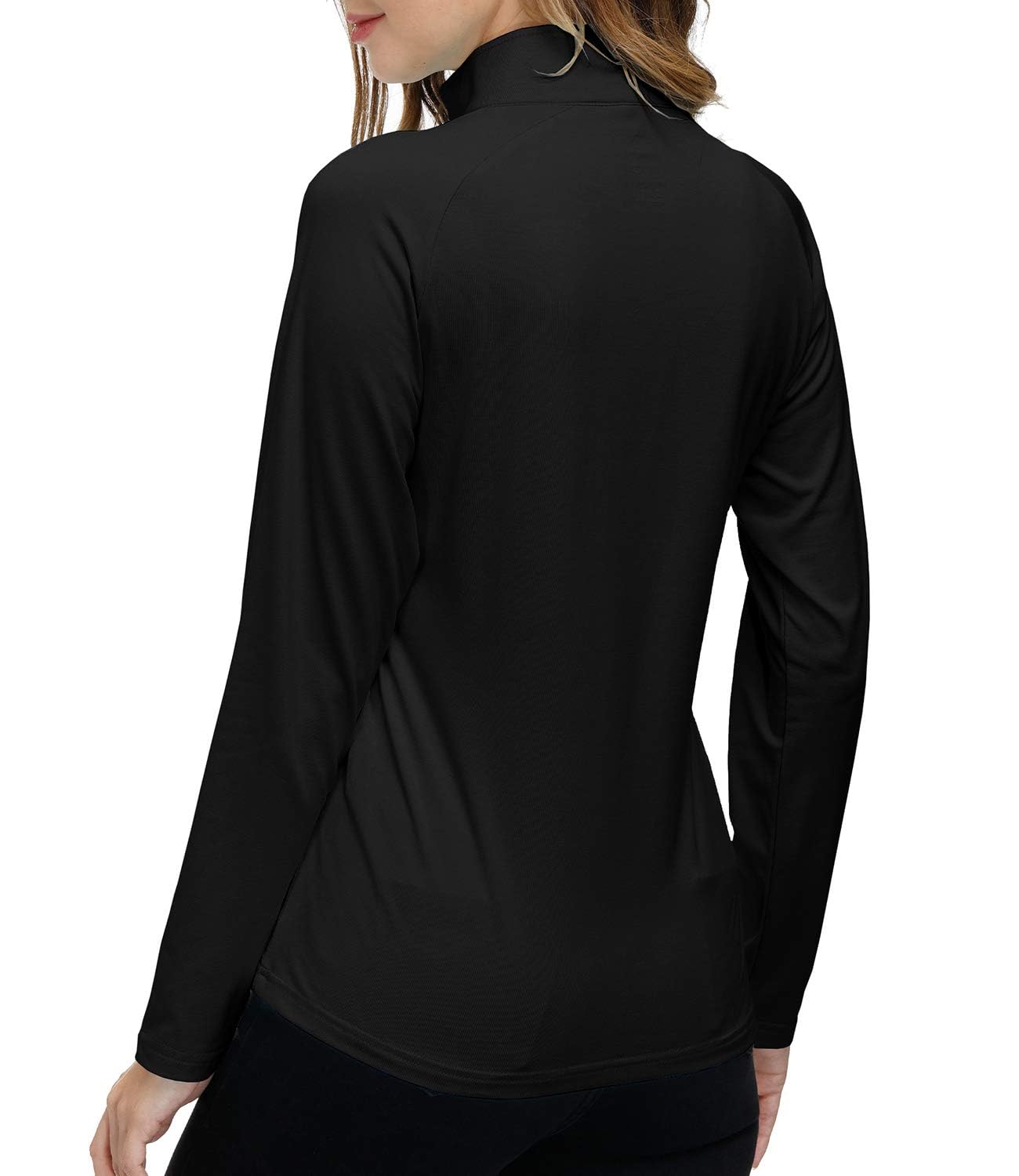 AjezMax Long Sleeve Zipper Shirts for Women Athletic Outdoor Running Tops Black L