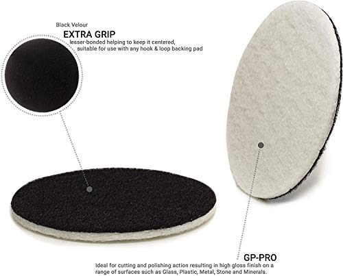 Glass Polish 11006 GP-PRO Felt Polishing Pads for Polishing Glass, Plastic, Metal, Marble - Ø 2 inch - Pack of 5