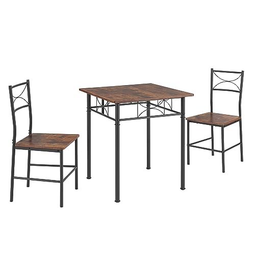 DREAMWZC 3-Piece Space-Saving Square Dining Table with Two Chairs,Perfect for Small Dining Rooms, Living Rooms, and Balconies,Brown