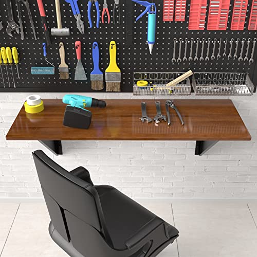 COSTWAY Wall-Mounted Desk, 40β Industrial Floating Computer Desk w/Rubber Wood Table Top & Heavy-Duty Steel Brackets, Space-Saving Home Office Laptop Table, Easy-to-Setup Bar Table for Kitchen