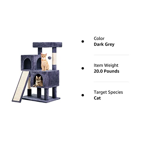 BestPet 36 inches Cat Tree for Indoor Cats Cat Tower with Scratching Posts Multi-Level Cat Furniture Condo with Ramp, Perch Spacious Cat Cave & Funny Toys for Kittens House,Dark Grey