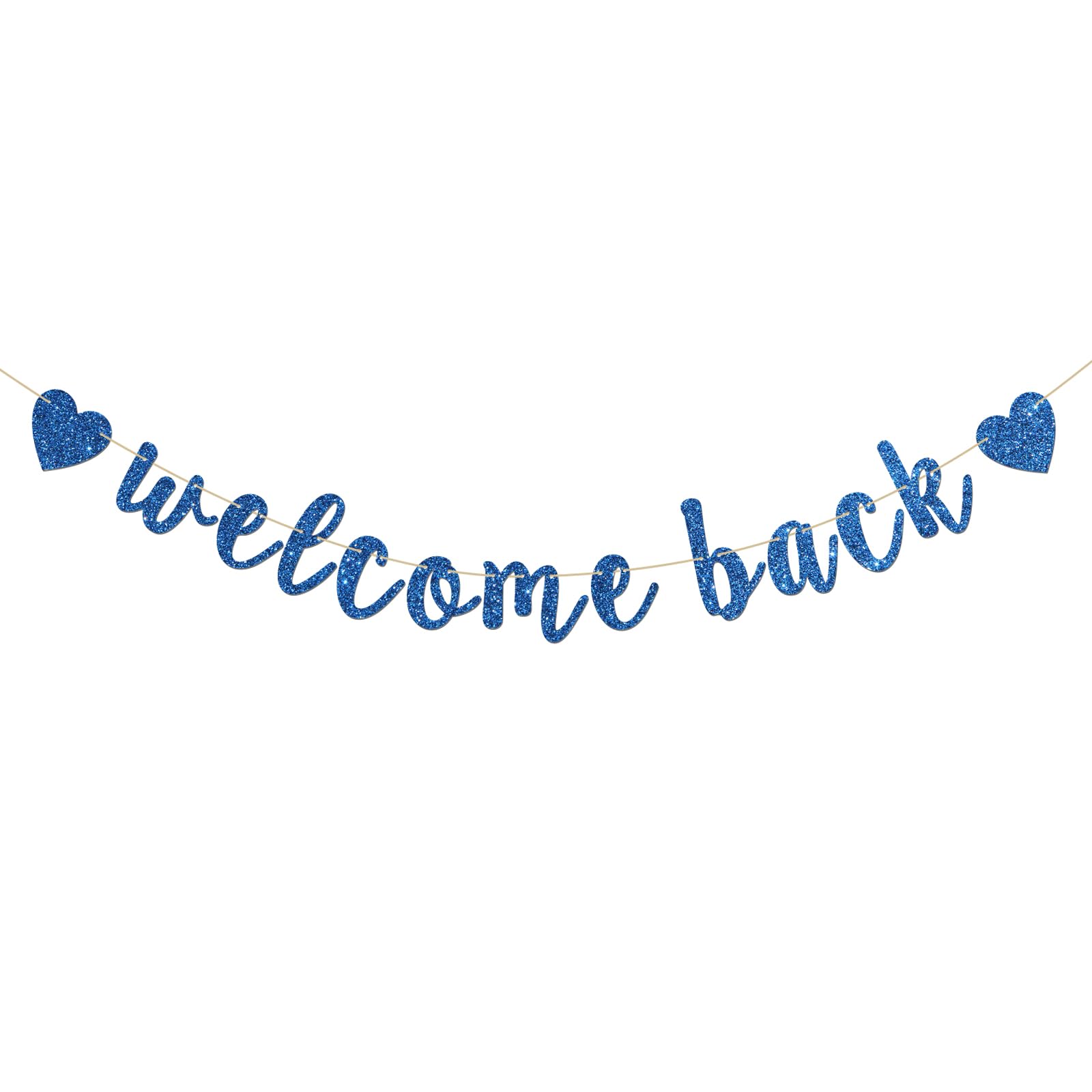 INNORU Blue Glitter Welcome Back Banner - New House - Classroom Welcome Party Bunting Decor - Homecoing Returning - Back Home Retirement Party Decorations Supplies Photo Prop