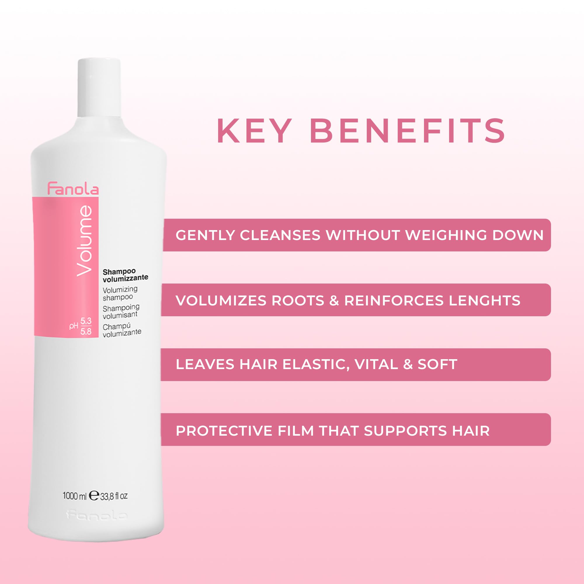 Fanola Volumizing Shampoo - Gently Cleanses & Adds Volume to Roots - Lightweight Formula Enriched with Panthenol - Reinforces & Supports Fine & Thin Hair (33.8 Fl oz)