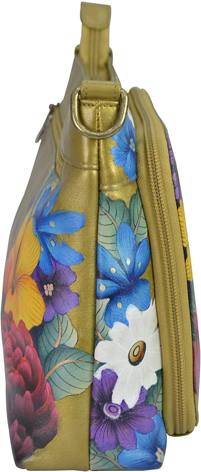 Anuschka Women’s Genuine Leather Shoulder Organiser - Hand Painted Exterior - Dreamy Floral