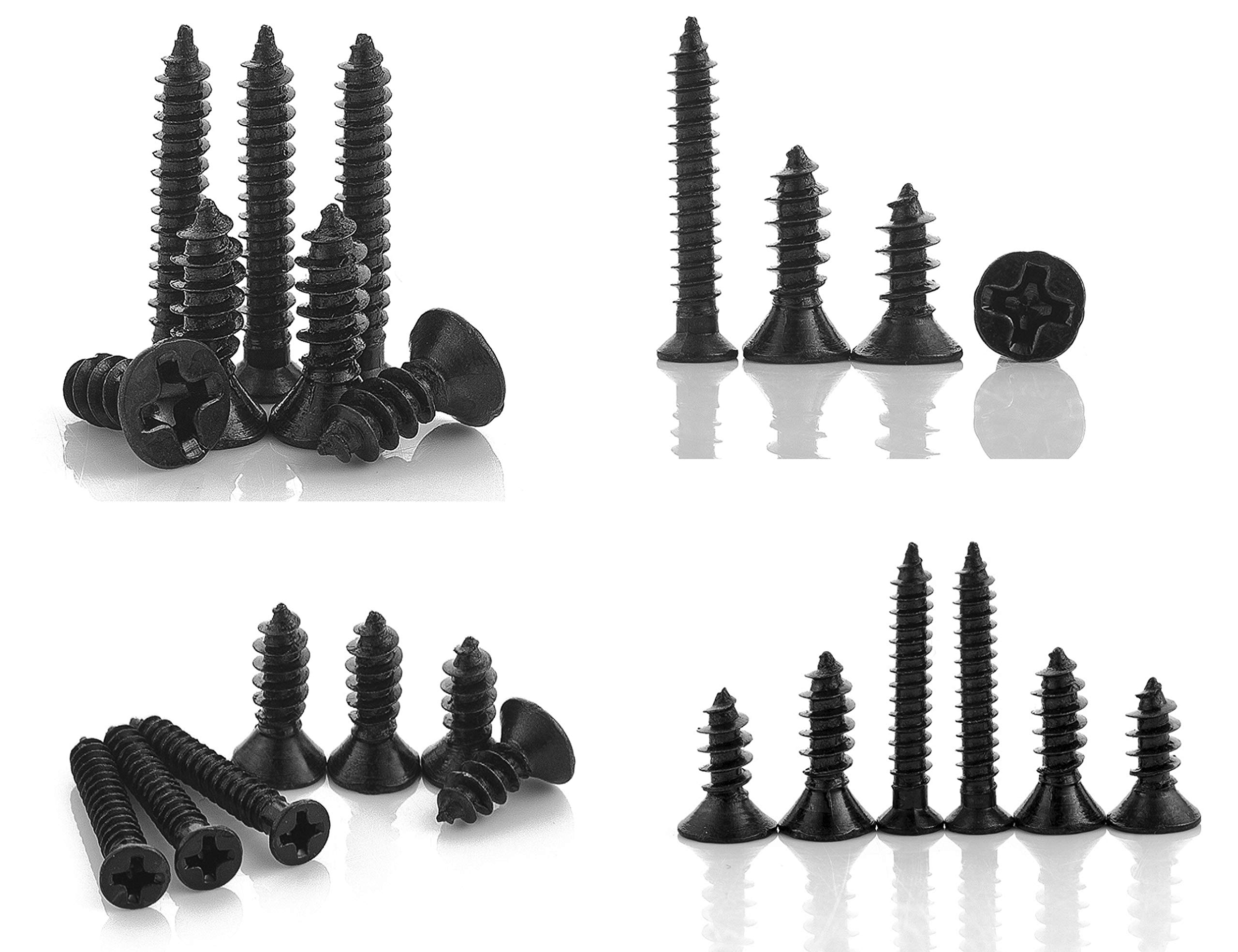 LBY 900pcs M1.7 M2 M2.3 x 5mm / 8mm/ 12mm Flat Head Self-Tapping Sheetmetal Screw Assortment Kit Mini Wood Screws 9 Sizes Combination Carbon Steel Black