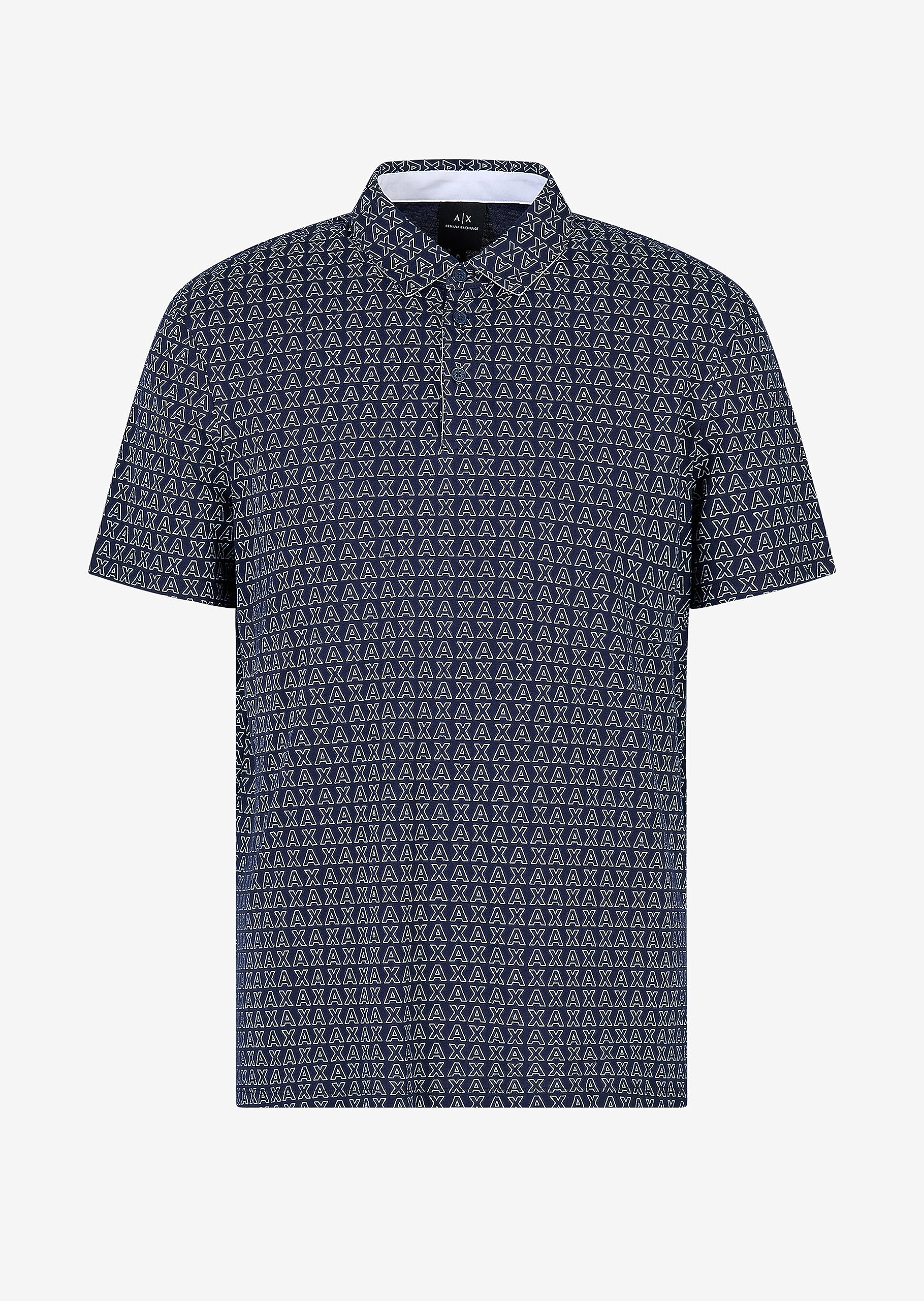 A | X ARMANI EXCHANGE Men's Regular Fit Cotton Jersey All Over AX Logo Polo, Navy, M