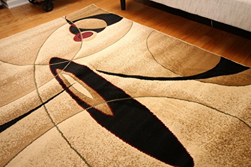 Feraghan Contemporary Modern Wavy Circles Wool Area Rug, 13' x 16', Brown/Beige