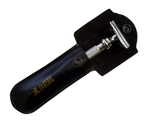 Classic Samurai CS-206 Heavy Duty "Barber Pole" Long Double Edge Safety Razor with Genuine Leather Shaving Travel/Protective Case and 5 Astra Superior Platinum Razor Blades