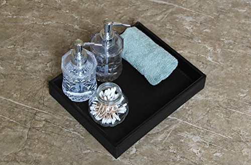 HofferRuffer Faux Leather Vanity Tray, Elegant Desktop Storage Organizer, Decorative Catchall Perfume Tray, Bathroom Valet Tray, Nightstand or Dresser Organizer, Black, 10.2 x 8.4 x 1.8 inches